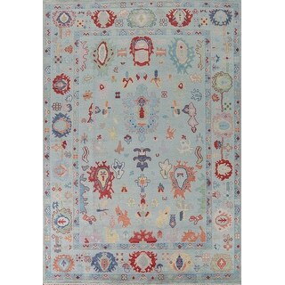 Light Blue Oushak Style Rug Handmade Wool Carpet - 9'0"x 12'1" - Bed ...