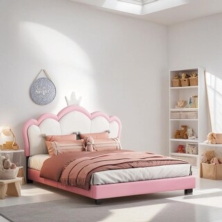 Full size Upholstered Princess Bed With Crown Headboard, Platform Bed ...
