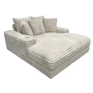 Ziv Oversized Cuddler Chaise, Plush Ribbed Beige Polyester Upholstery ...