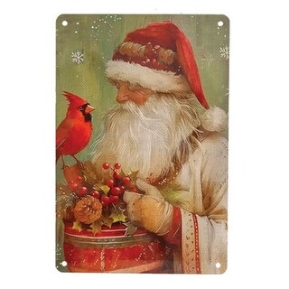 Christmas Tin Sign Santa and Cardinal Rustic Wall Decoration - 8" x 0. ...