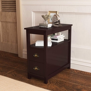 Narrow Sofa Side Table Night Stand with 2 Drawers and Storage Shelf Bedside Table End Table ...