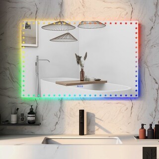 55X36 inch LED Bathroom Mirror with Lights Backlit RGB Color Changing ...
