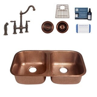Sinkology Orwell Copper 32" Double Bowl Undermount Kitchen Sink with ...