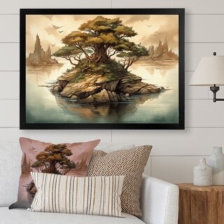 Designart "Bonsai Tree Island I" Tree Floral Framed Canvas Print - Bed ...