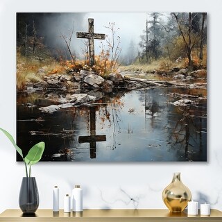 Designart "Religious Cross Divine Reflection Landscape II" Spiritual ...