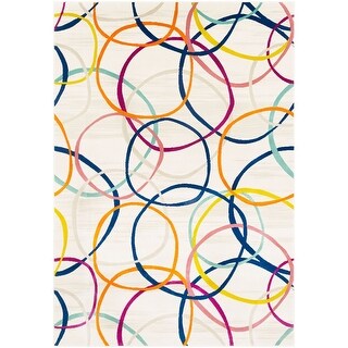 7'6" x 10’6” Overlapping Circle Motifs Multi-Color Rectangular Area Rug ...