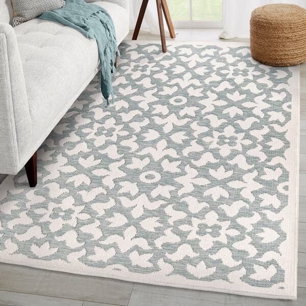 Orian Rugs Knitweave Sumatra Natural Blue Machine Washable Outdoor Rug ...