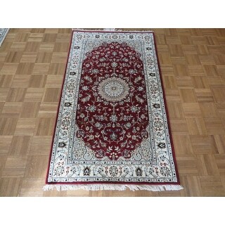 Hand Knotted Red Nain with Wool & Silk Oriental Rug (3' x 5'3") - 3' x ...