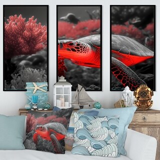 Designart "Black And Red Deep Sea Turtle V" Animals Turtle Framed ...
