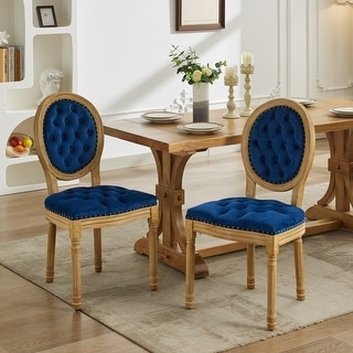 Oval Back French Style Blue Velvet Antique Dining Chair Set of 2 - Bed ...