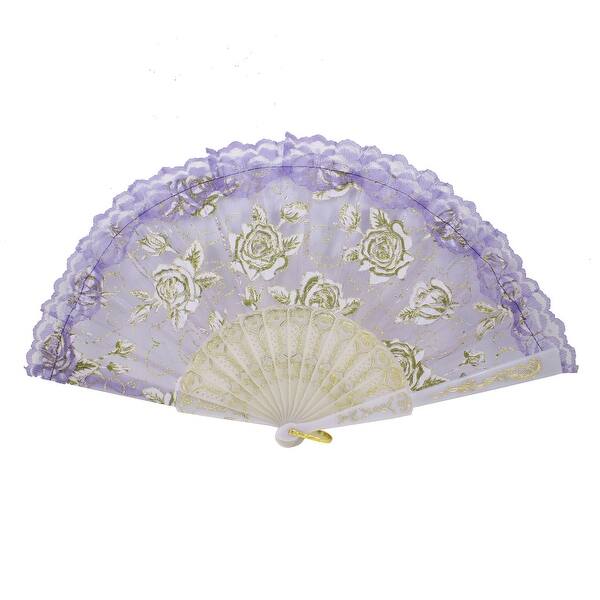 Summer Cooling Tool Gold Tone Carving Detail White Rib Hand Fan w D ...