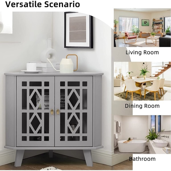 Corner Sideboard Cabinet with Doors and Shelves Free Standing Corner Storage Organizer