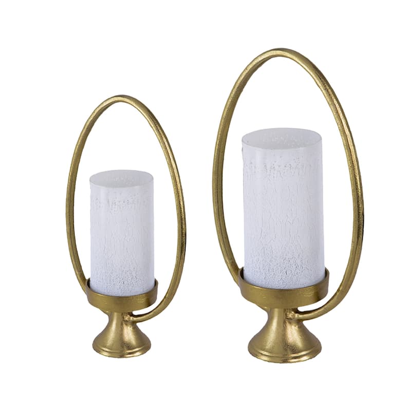 Beth Bascom Hurricane Candleholder Set of 2, Gold, White Glass 22, 27 ...