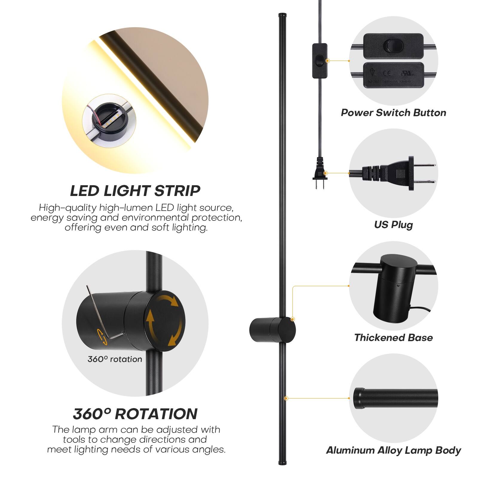 Modern Minimalist Style Black LED Plug-in Long Strip Wall Sconce - Bed ...