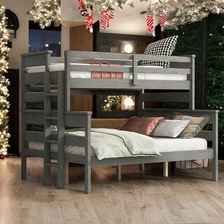 Stylish & Simple Style Wood Twin over Full Bunk Bed with Ladder ...