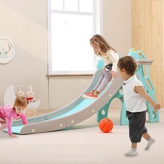Indoor/Outdoor 2 in 1 Kids Toy Slide, Steps, & Side Basketball Hoop ...