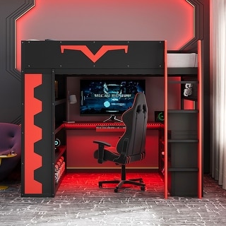 Full Size Gaming Loft Bed RGB LED Bed with Integrated Desk Storage ...