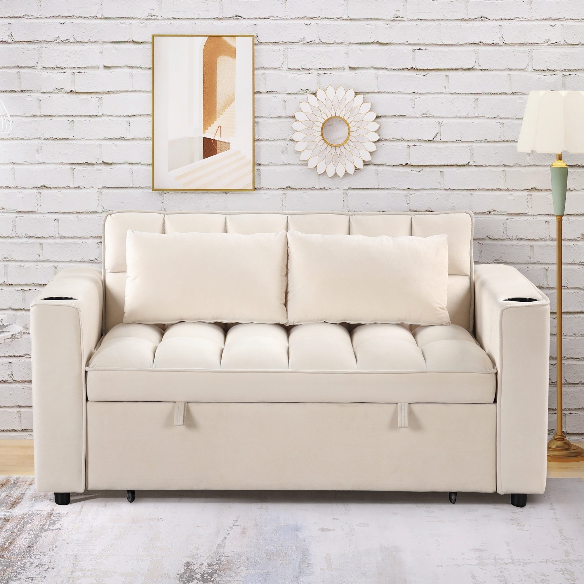 Cream pull out sofa bed store