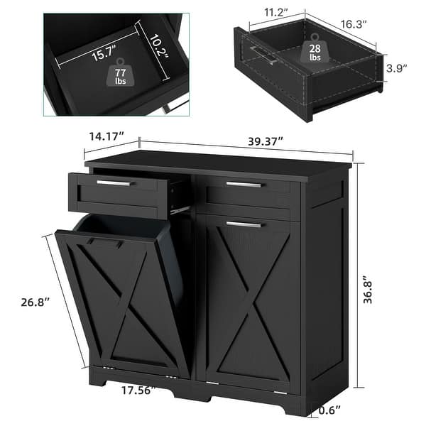Kitchen Wooden Double Tilt Out Trash Can Cabinet with 2-Drawer Fits 10 ...