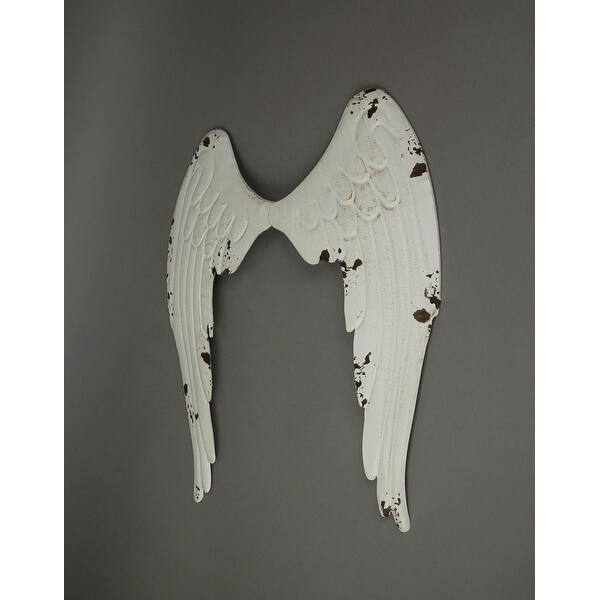 Antiqued White Metal Angel Wings Decorative Wall Sculpture Stamped ...