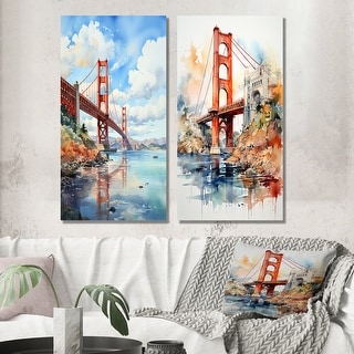Designart "Blue Bridge Architectural Marvel" Bridges Wall Art Set Of 2 ...