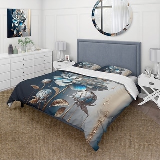 Designart "Ice Blue Zinnia Flowers" Blue Traditional - Bedding Cover ...