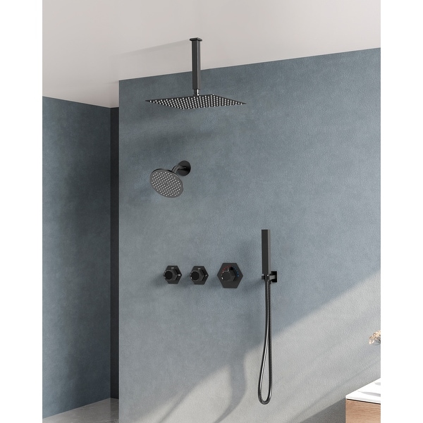 EVERSTEIN 12" Dual Heads Shower Faucet System with 4-Way Thermostatic ...