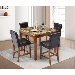 42" Square Dining Table Set for 4 People with 4 Chairs, Dark Coffee ...