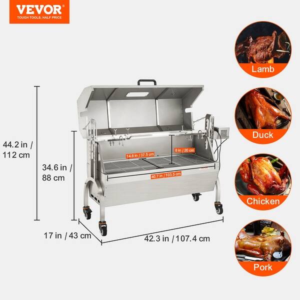 VEVOR Stainless Steel Rotisserie Grill 90 & 132 lbs Hooded Electric 50W ...