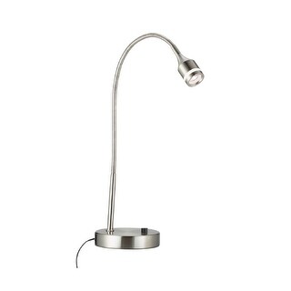 Small Modern Desk Lamp in Brushed Steel Finish with Drum Shade and LED Light for Workspaces - 18 ...