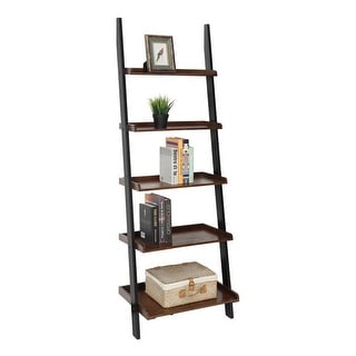 5 Shelves Storage and Display Bookshelf Ladder Walnut - 52 x 63 - Bed ...