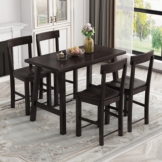 Industrial Simple 5-Piece Counter High Dining Table Set, Solid Wood ...