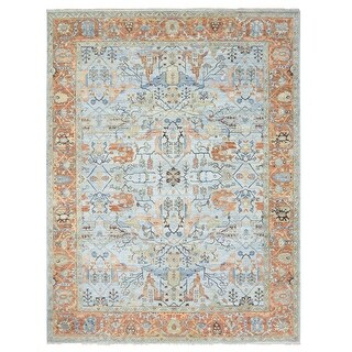 Shahbanu Rugs Periwinkle Blue Sheared Low Hand Knotted Antiqued Heriz ...