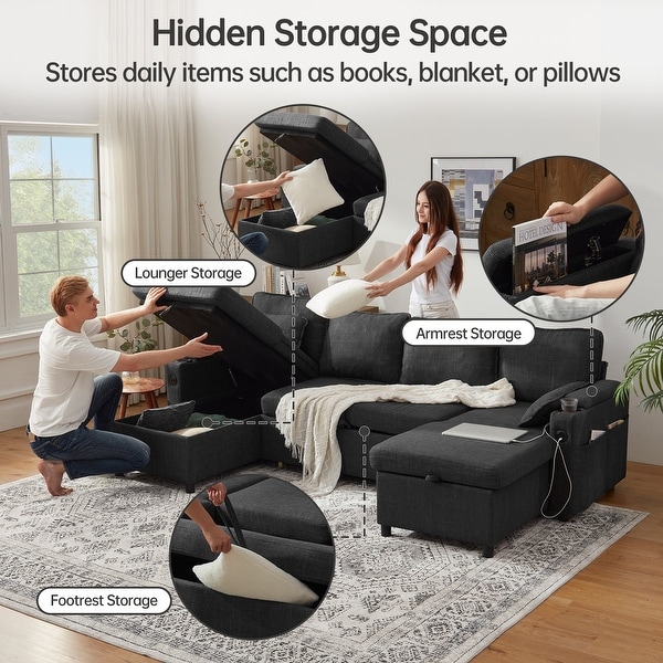 Convertible Sleeper Sofa 3 in 1 Pull Out Sectional Sofa Bed L U Shaped Couch with Storage Chaise On Sale Bed Bath Beyond 39931555