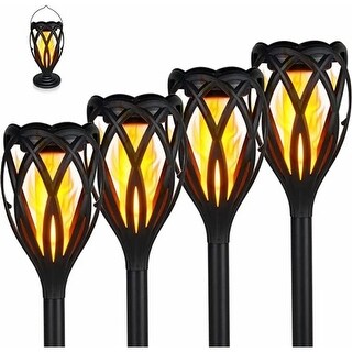 Tall Solar Lights, Pathway Torch Lights With Flickering Flame 4-Pack ...
