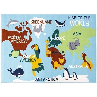 World Map Blue Kids Fun Play Mat Educational Reversible Rug 31"X58 ...
