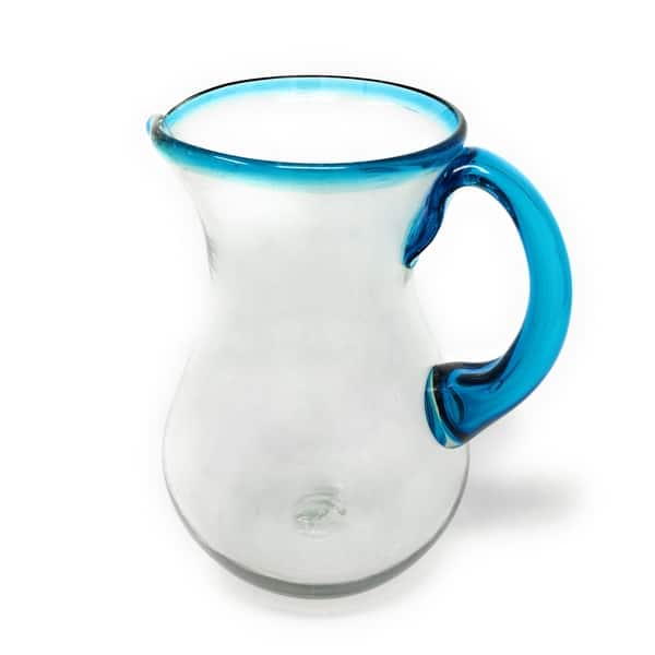 Mexican Hand Blown Glass Pitcher – Aqua Rim and Handle (84 oz) - Bed ...