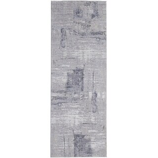 HomeRoots 8' Taupe Tan And Blue Abstract Power Loom Distressed Stain ...