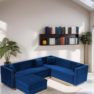 Velvet Sectional Sofa, Vertical Channel Tufted Upholstered Corner Couch ...