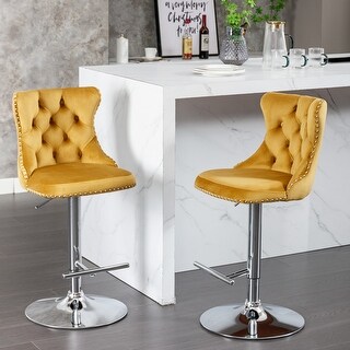 Modern Upholstered Chrome Base Barstools W/ Backs Tufted Adjustable ...