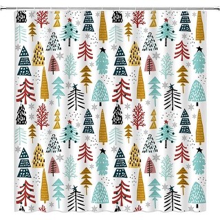 Christmas Tree Shower Curtain - Rustic Forest Decor, 70x70 Inches - Bed ...