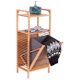 Bamboo 2-in-1 Laundry Hamper Side Table with 2 Shelves and Clothes ...