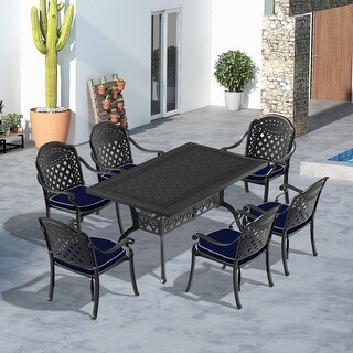 7-Piece Set of Cast Aluminum Patio Furniture with Black Frame and Seat ...