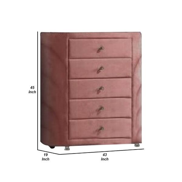 Sin 45 Inch Tall Dresser Chest, 5 Drawers, Round Metal Knobs, Velvet ...