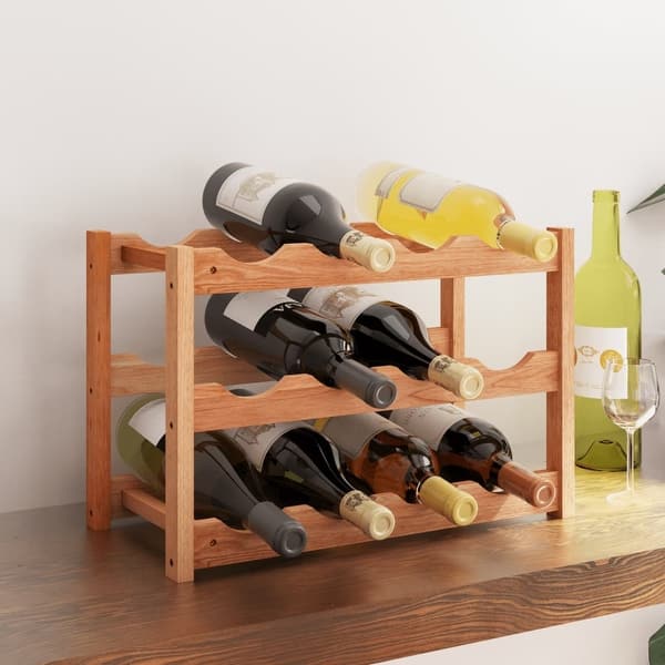 vidaXL Wine Rack for 12 Bottles Solid Wood Walnut - 16.5" x 8.3" x 11 ...
