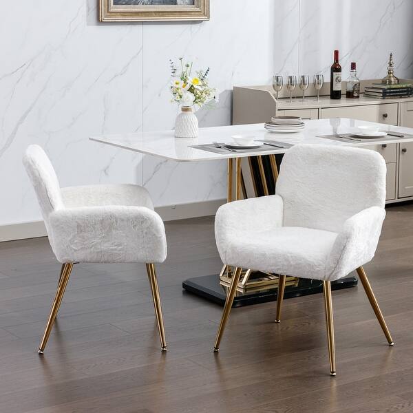Set of 2 Faux Fur Dining Chair with Golden Metal Legs - Bed Bath ...
