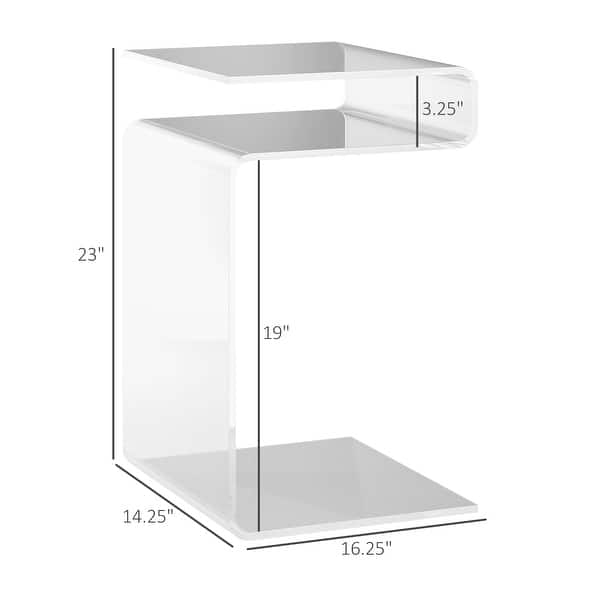 2-Tier Acrylic Clear Side Table, Modern S-shaped End Table for Small ...