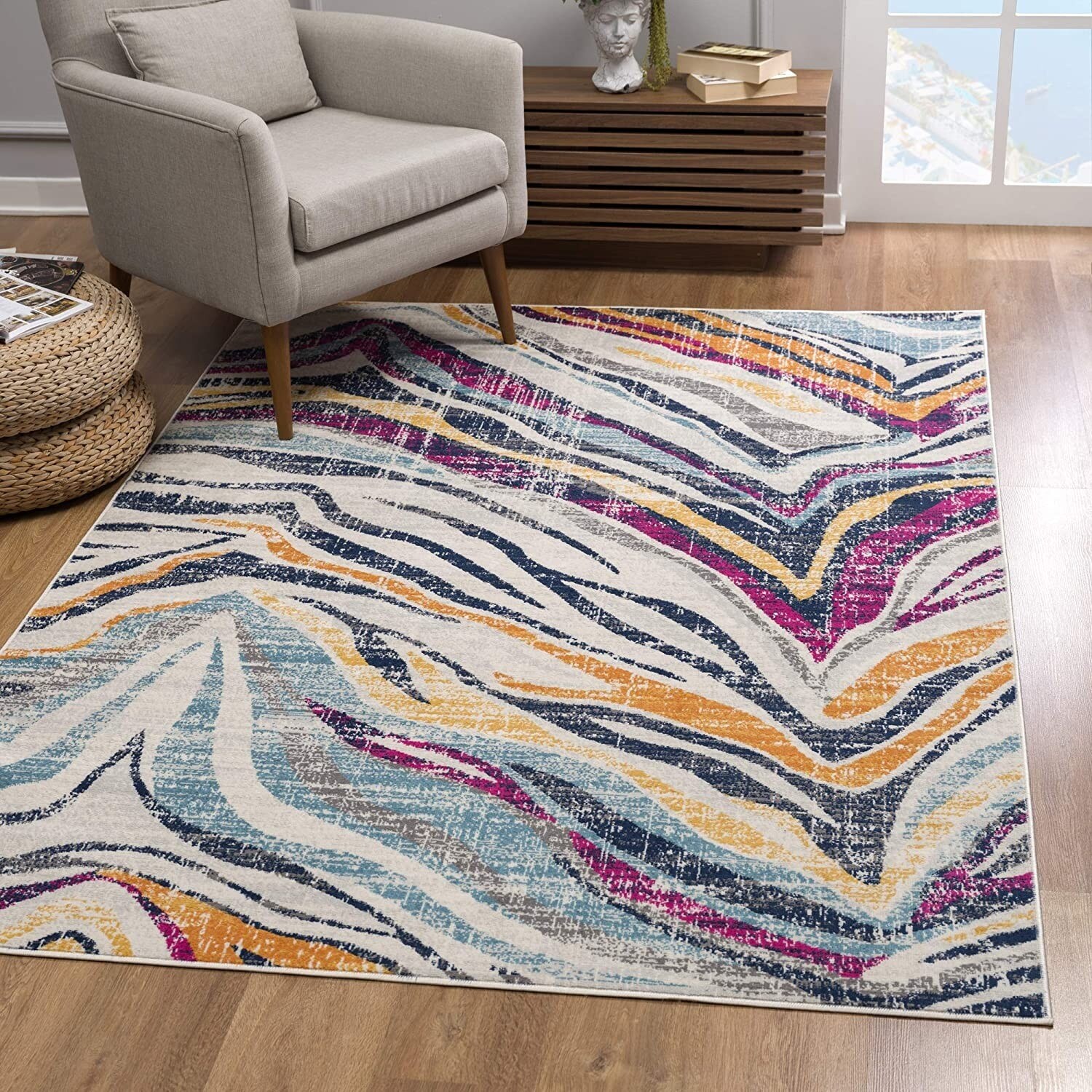 blue zebra pattern rug