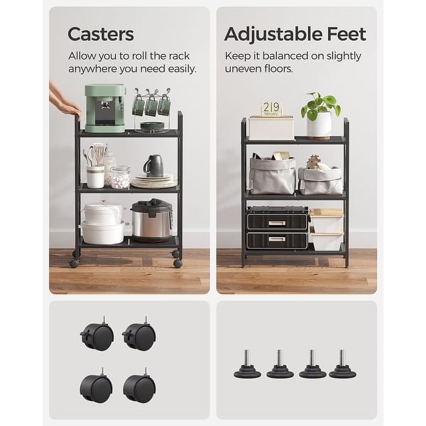 3-Tier Metal Storage Rack with Wheels, Mesh Shelving Unit with X Side ...