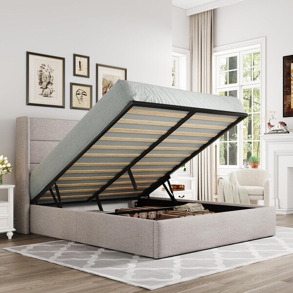 Double storage bed with hydraulic lift store